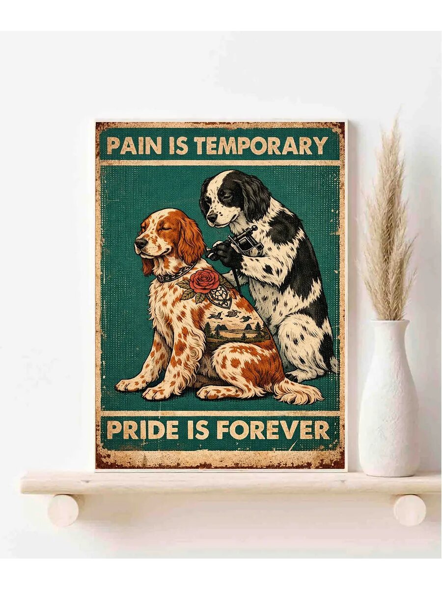 Английский сеттер, Pain is Temporary, Tattoo, Плакат 30x42с