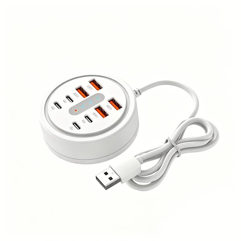 Настольная зарядная станция 8-в-1, PD быстрая зарядка, USB-хаб, многофункциональная розетка с несколькими портами, белый