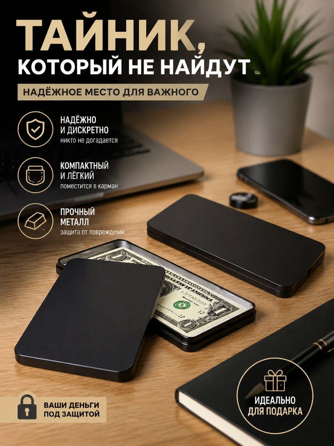 Металлический ящик для денег — компактный органайзер для банкнот и монет, для дома и магазина