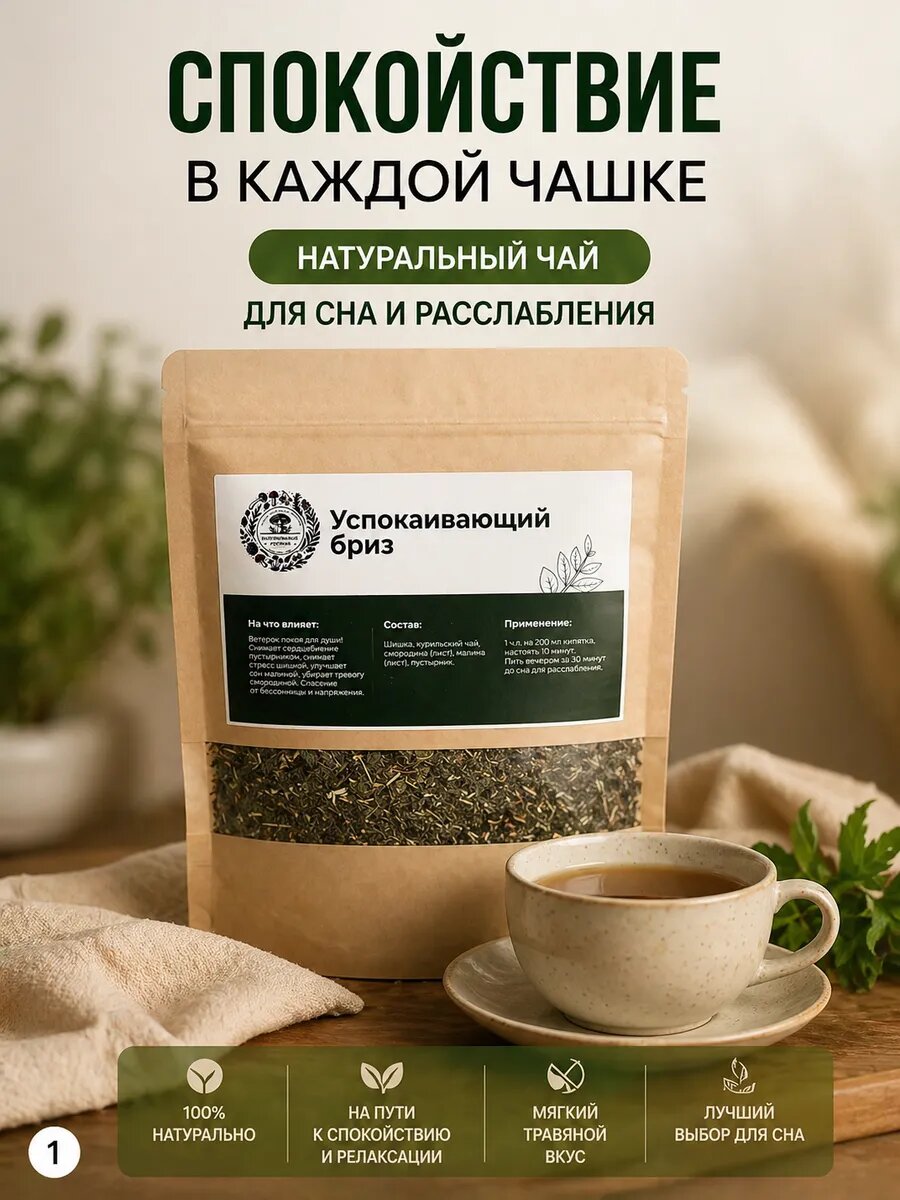 Чай травяной сбор "Успокаивающий бриз" для спокойного и крепкого сна