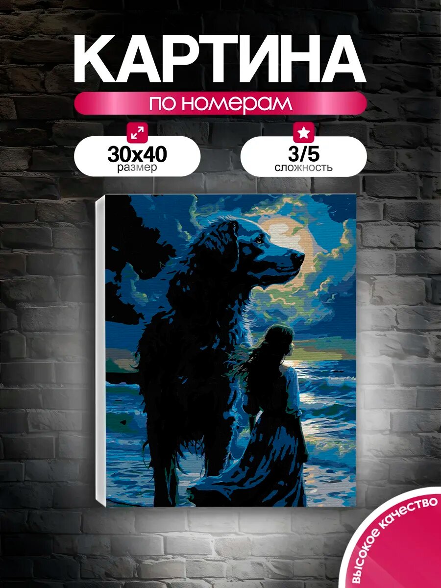 Картина по номерам 30x40 Девушка и собака