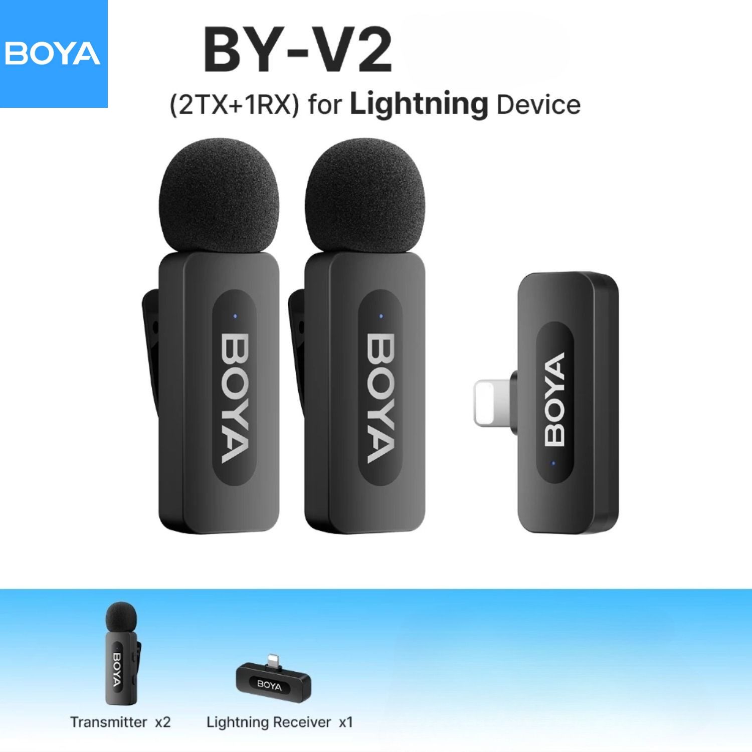 BOYA V2 V-Series Беспроводной петличный микрофон с частотой 2,4 ГГц с шумоподавлением и длительным временем автономной работы