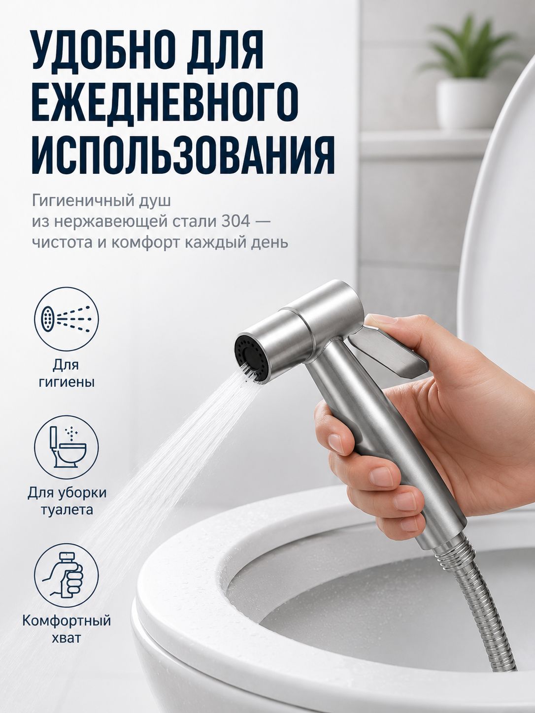 Лейка для гигиенического душа ручной душ-биде. Компактная насадка для унитаза, гигиена без туалетной бумаги, простая установка.