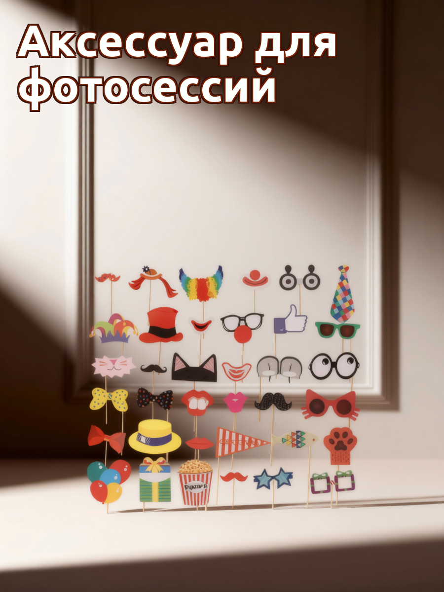Аксессуары для фотобудки на 36 штук с ярким дизайном для праздничного украсления 20.00x10.00x0.50cm