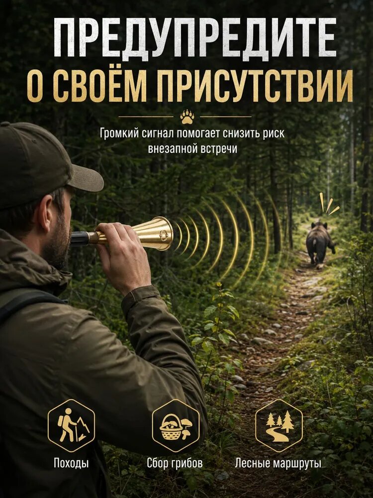 Горн для отпугивания медведей и зверей 18 см, металлический туристический сигнал, аксессуар для походов и кемпинга
