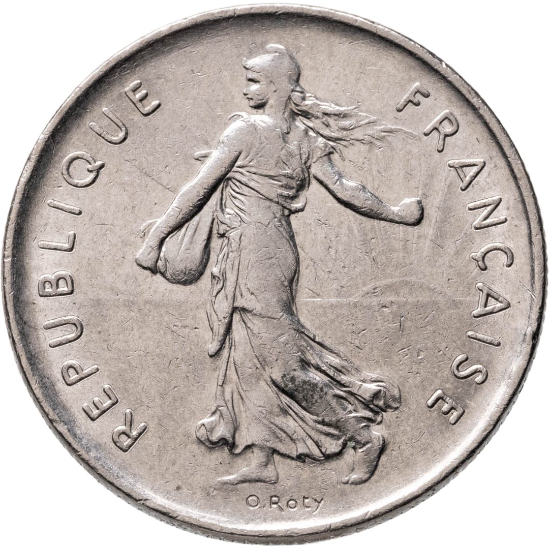 Франция 5 франков francs 1971, Мельхиор медь-никель, в сохранности AU