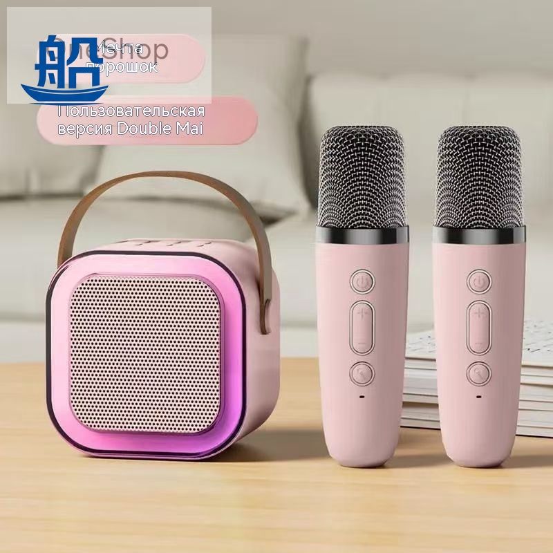 Портативная караоке-система с двумя микрофонами и беспроводной Bluetooth-динамикой для домашнего и уличного исп
