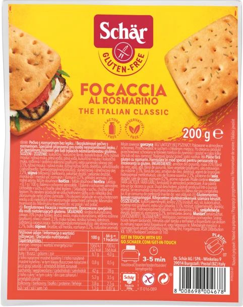 Безглютеновая фокачча с размарином Schar Focaccia con rosmarino 3 шт x 200г