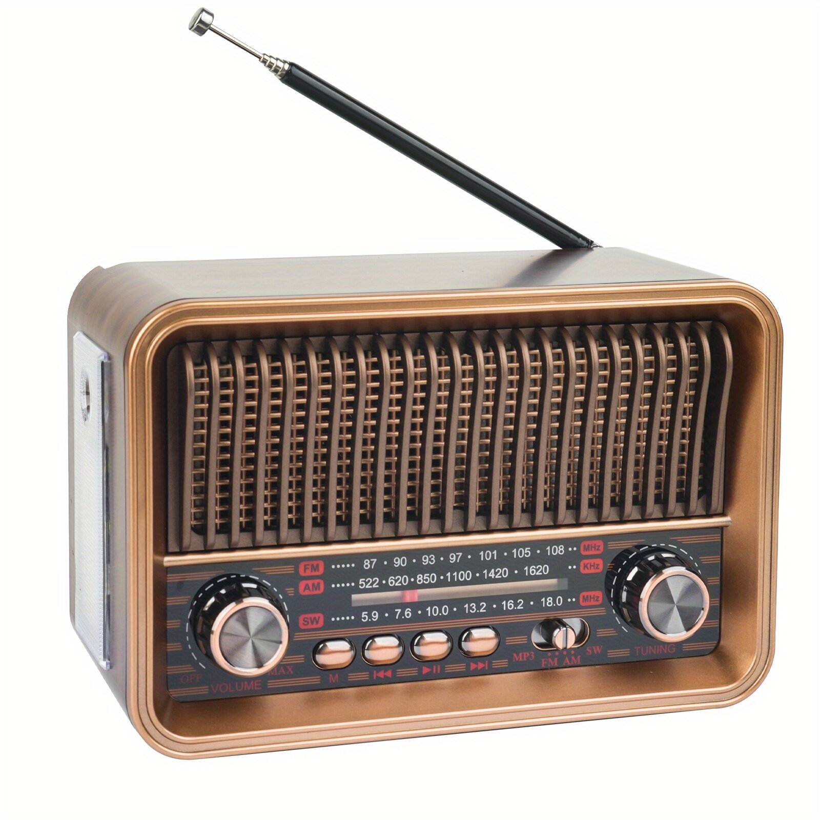 Портативная мини-колонка 30BTL с радио AM/FM/SW, ретро-дизайн, поддержка USB и TF-карты, встроенный аккумулятор, LED-подсветка, золотой цвет