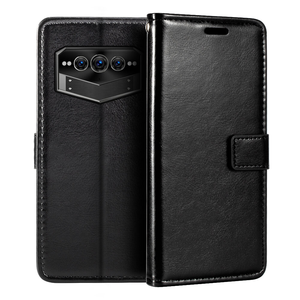 Чехол-книжка для Doogee S100 Pro, кожаный чехол-кошелек с магнитной застежкой, слотами для карт, прозрачным карманом и подставкой, защита корпуса, черный