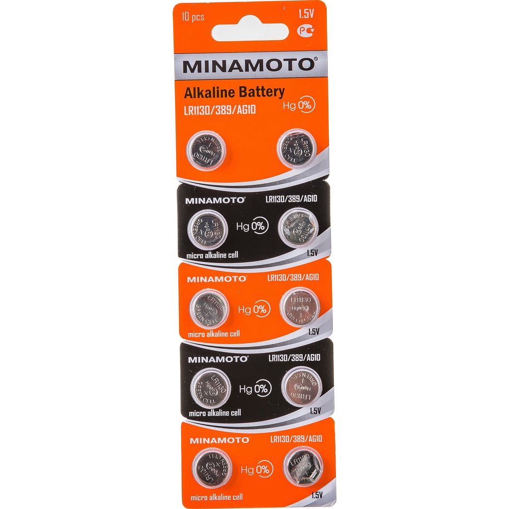 Часовая батарейка Minamoto AG10 LR1130, 10 card 55010