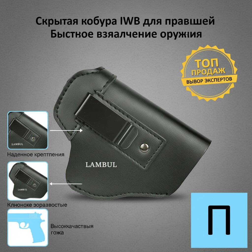 Тактическая кожаная кобура для скрытого ношения на пояс, для правой и левой руки. Подходит для Glock 17/19/43X, Sig Sauer P365, калибра 9 мм.