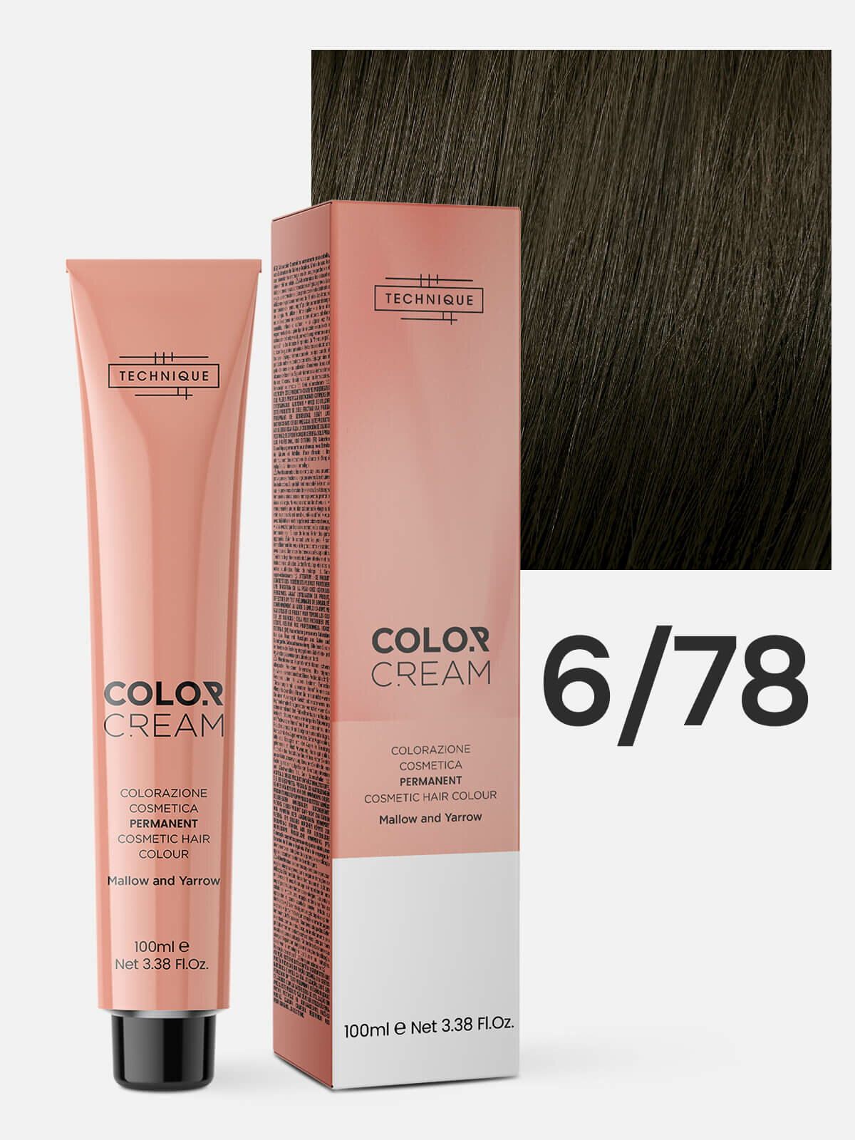 Крем - краска для волос профессиональная Technique Color Cream Permanent Cosmetic Hair Colour 6.78 Темный русый Темная земля, 100 мл