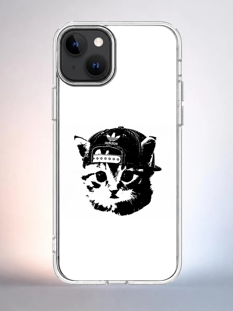 Чехол iPhone 13 котик adidas силиконовый прозрачный