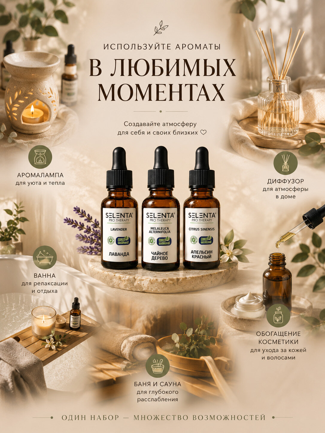 Selenta / Набор эфирных масел №5 / 3 шт. по 30мл. / подарочный набор — фото 1