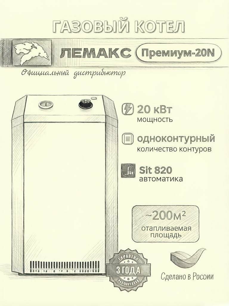 Газовый напольный котел Лемакс премиум - 20 N со стальным теплообменником