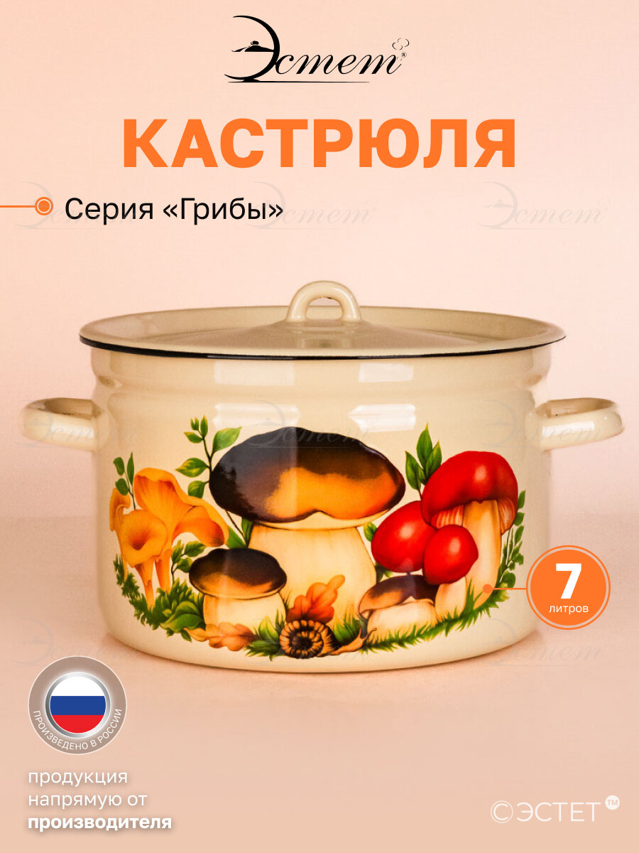 Кастрюля эмалированная 7.0 литров для всех типов плит