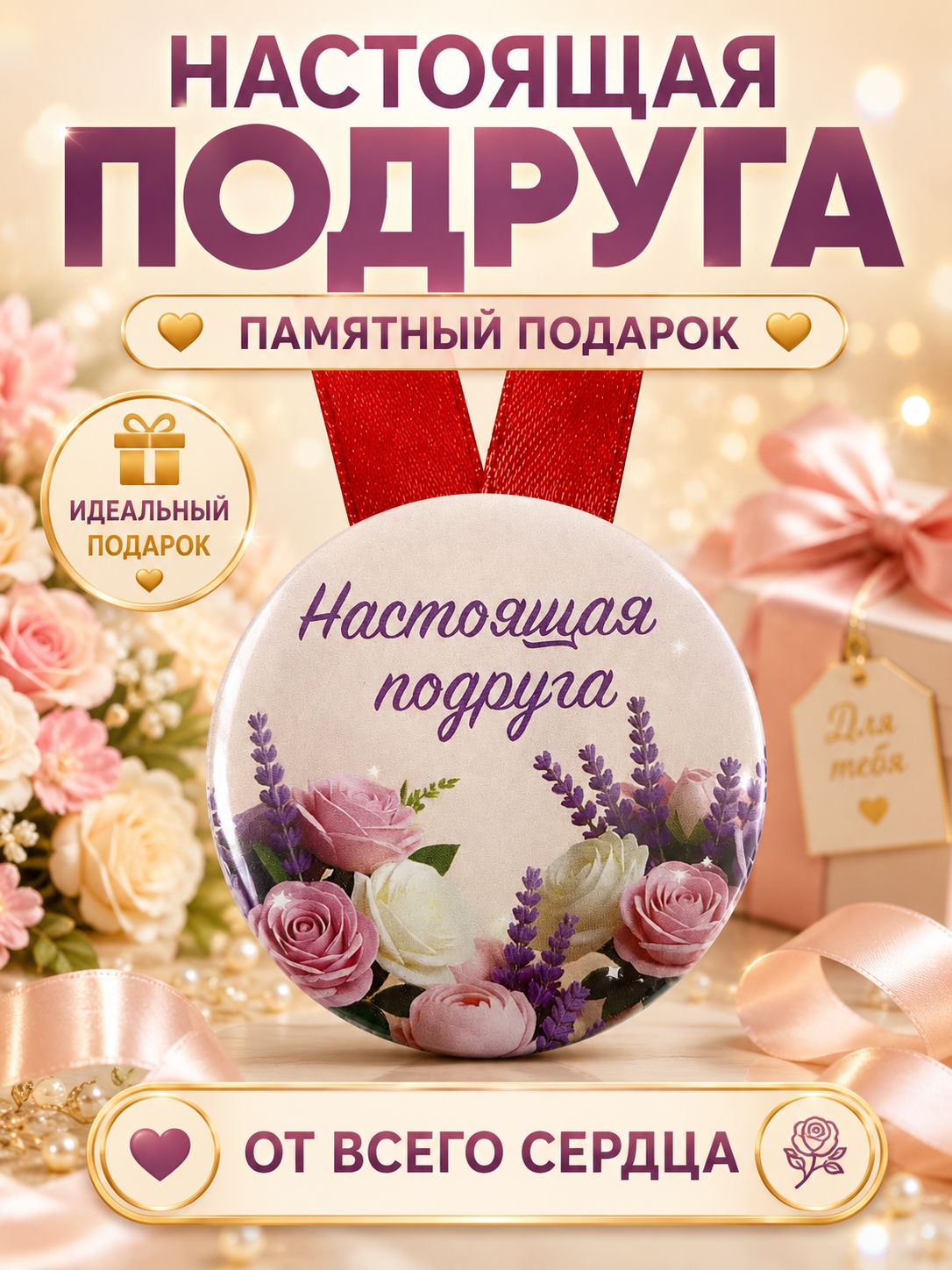 Медаль подарочная "Настоящая подруга" сувенирная
