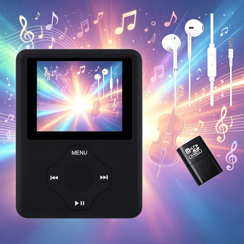 Портативный MP3-плеер с Hi-Fi и звуком без потерь, компактный плеер для спорта и дома, черный комплект с наушниками, картридером и кабелем