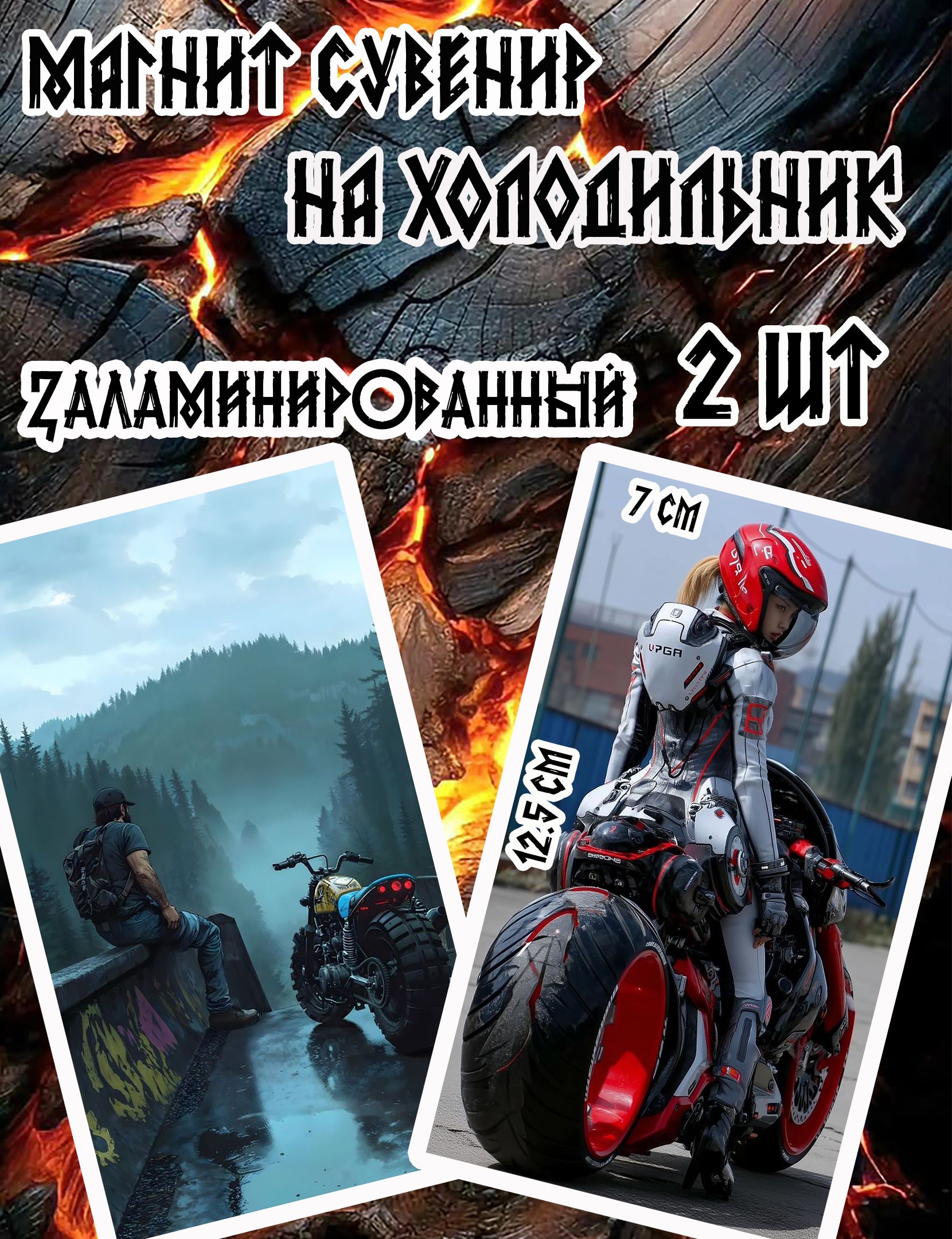 Магнит на холодильник, виниловый, Мотоциклы, 12.5см х 7см -2шт.