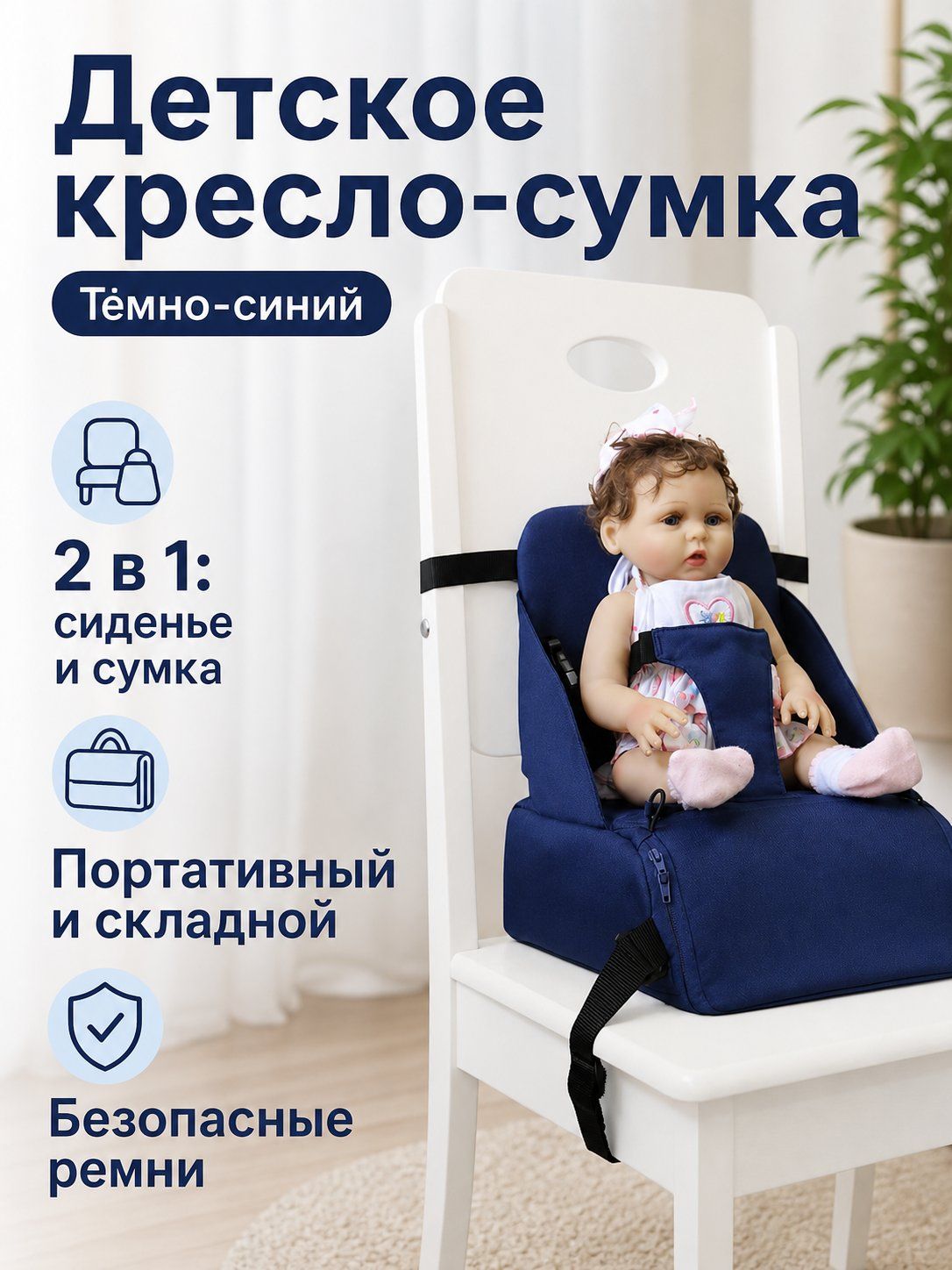 Детский бустер-подушка для стула с сумкой-мамой, универсальный размер, полиэстер, темно-синий