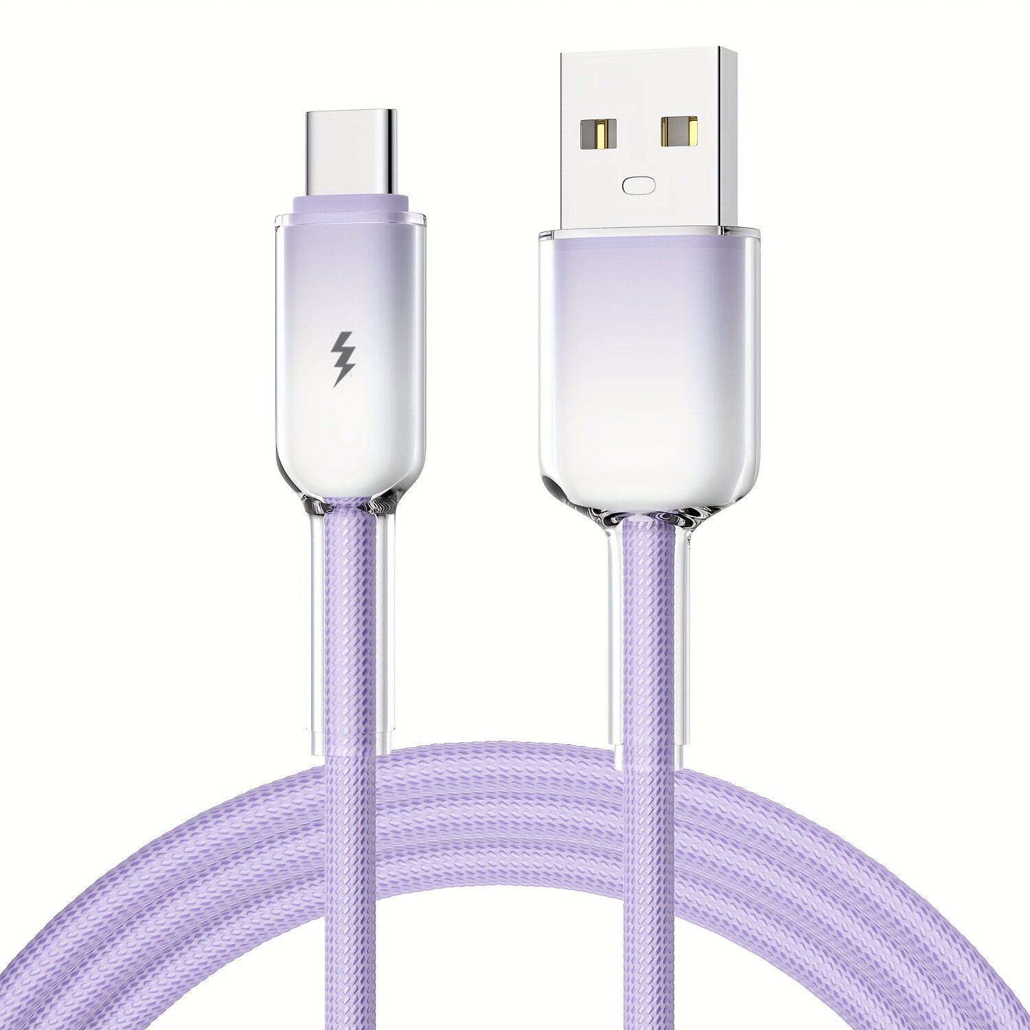 Кабель USB Type-C с эффектом ледяного кристалла для передачи данных и зарядки, быстрая зарядка 60 Вт, поддержка протокола PD 3.0, устойчивость к более чем 3000 сгибаний, фиолетовый, 39,37 дюйма