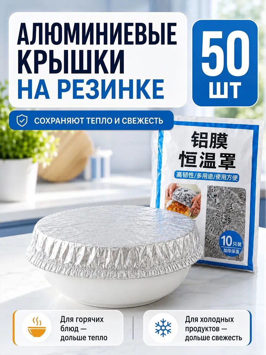 Крышки из фольги на резинке большие 50шт