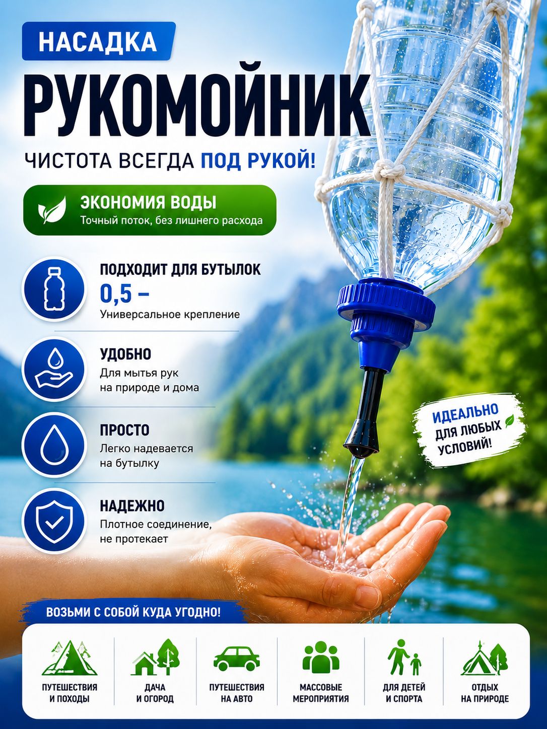 Рукомойник для дачи, насадка на бутылку 0,5