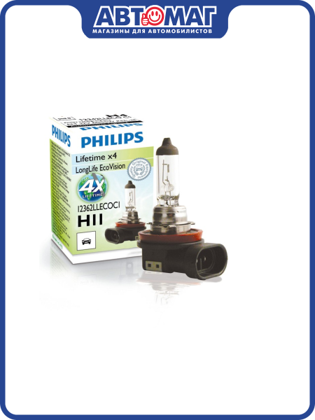 Лампа Philips LongLife EcoVision H11, 12V 55W PGJ19-2 (1 шт.), PHILIPS-12362LLECOC1
