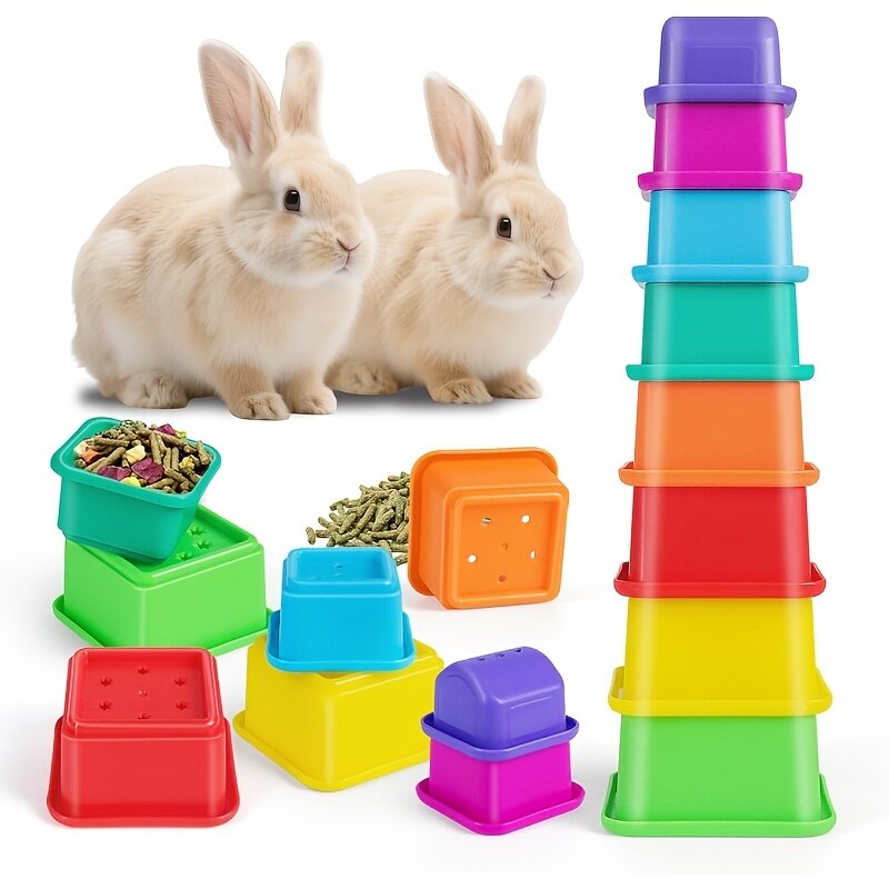 Набор из 8stackable игрушек для кроликов и морских свинок с разноцветными стаканчиками для лакомств