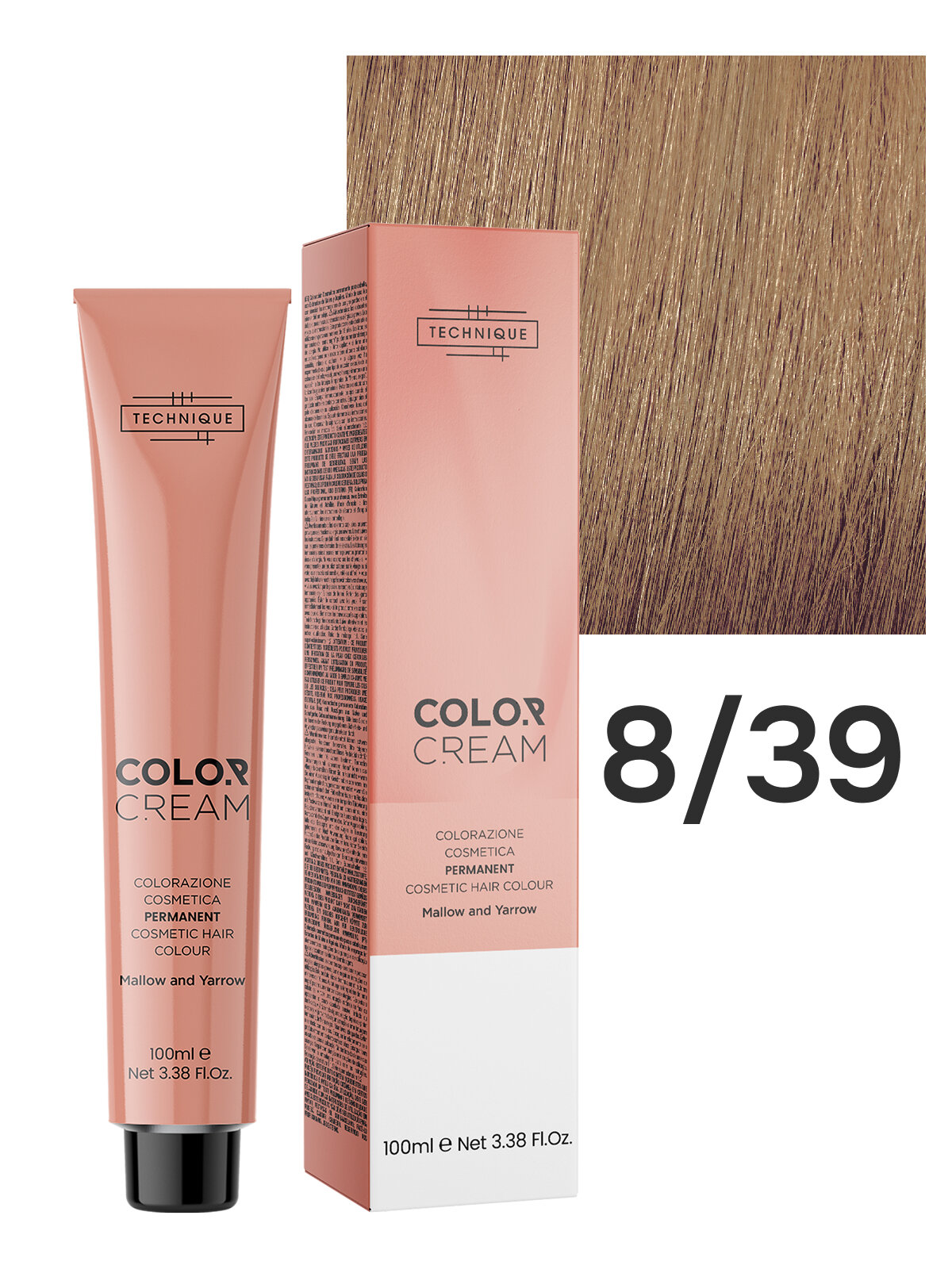 Крем - краска для волос профессиональная Technique Color Cream Permanent Cosmetic Hair Colour 8.39 Светлый русый Золотисто-перламутровый, 100 мл