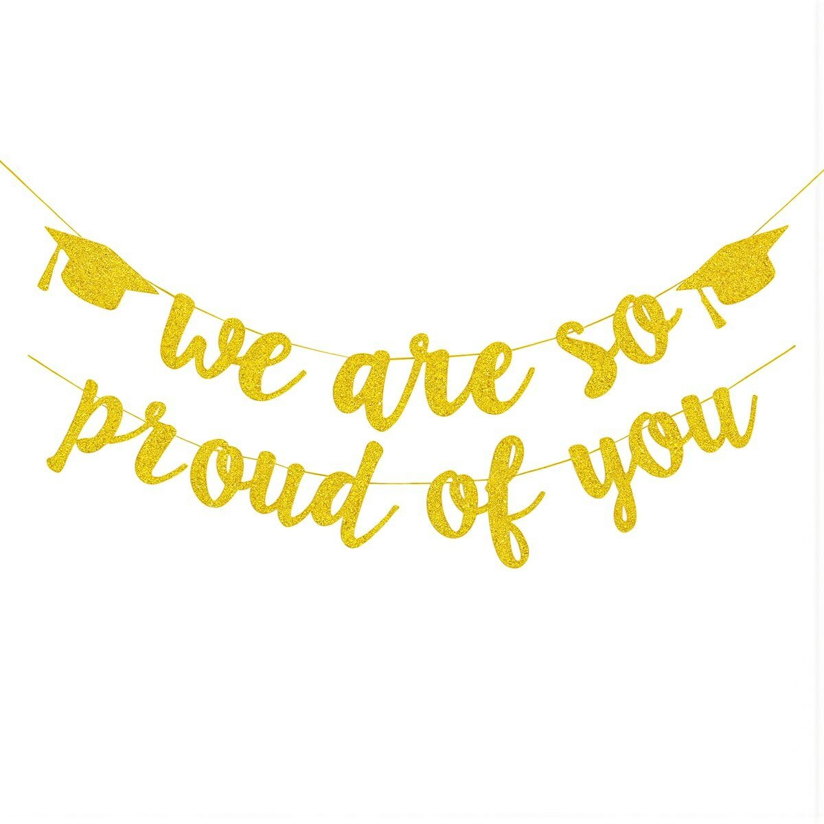 Чёрная блёсточная гирлянда с надписью We are so proud of you для оформления зала выпускного вечера размер буквы 15 см для праздника