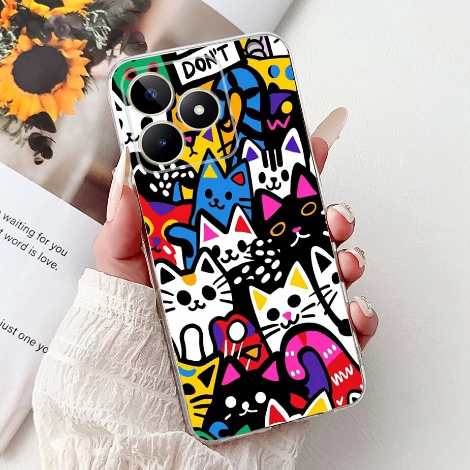 Чехол для Realme Note 50 RMX3834, чехол с рисунком милого кота, прозрачный силиконовый мягкий 883