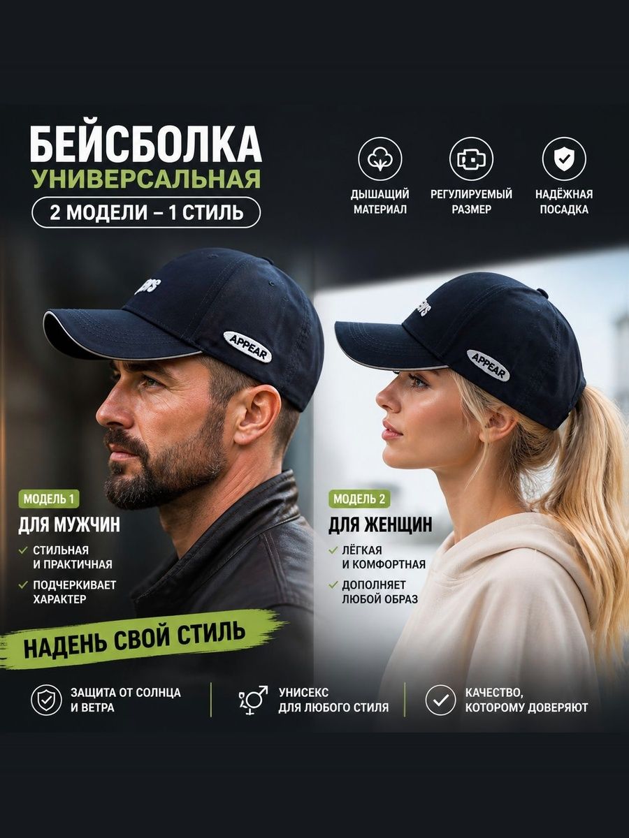 Бейсболка  Базовая коллекция для мужчин и женщин, размер 57-58 — фото 1