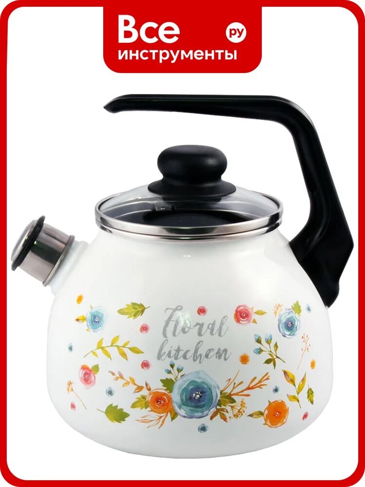Эмалированный чайник appetite Floral kitchen 3 л со свистком 4с209я Floral