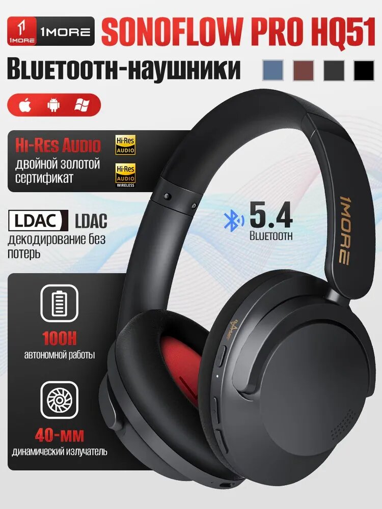1MORE Наушники с микрофоном 1MORE SonoFlow Pro HQ51, черно-серый