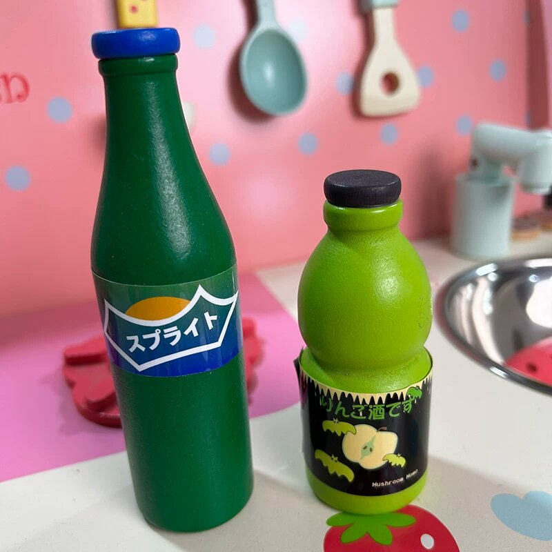 Комплект деревянных симуляций колы Sprite и яблочного сидра для детской кухни, безопасные бутылки для напитков, веселая