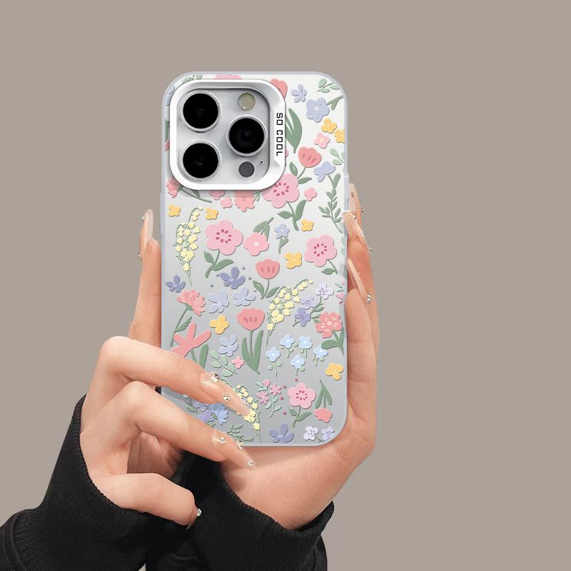 Чехол на Aйфон 13 Про Макс / IPHONE 13 PRO MAX белое с принтом Макароновые мелкие цветы стиле силиконовый противоударный