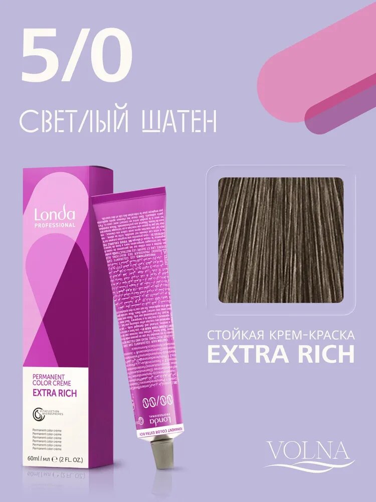 Профессиональная стойкая крем-краска для волос Londa Professional, 5/0 светлый шатен