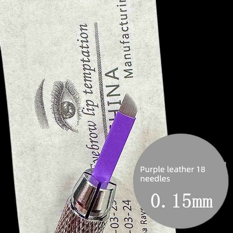 Микроблейдинговая ручка для диких бровей - 18 игл, 20 штук, Фиолетовая кожа
