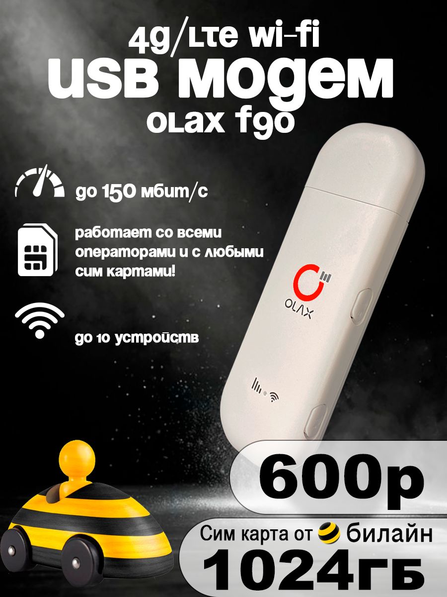 USB модем 4G F90 для интернета с сим картой 1024гб с раздачей WiFi