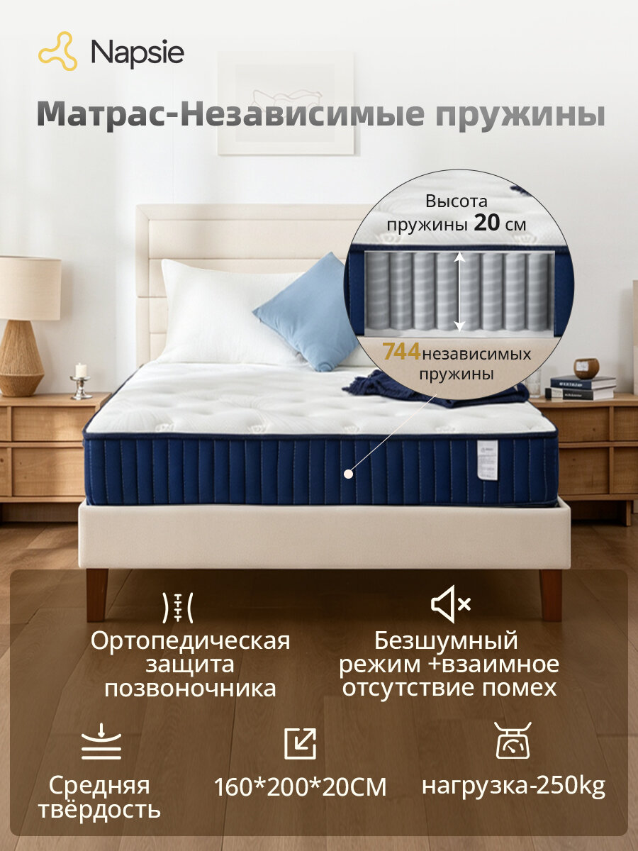 Napsie матрас 160х200 ортопедический, независимые пружины, высота 20 см, средней жесткости