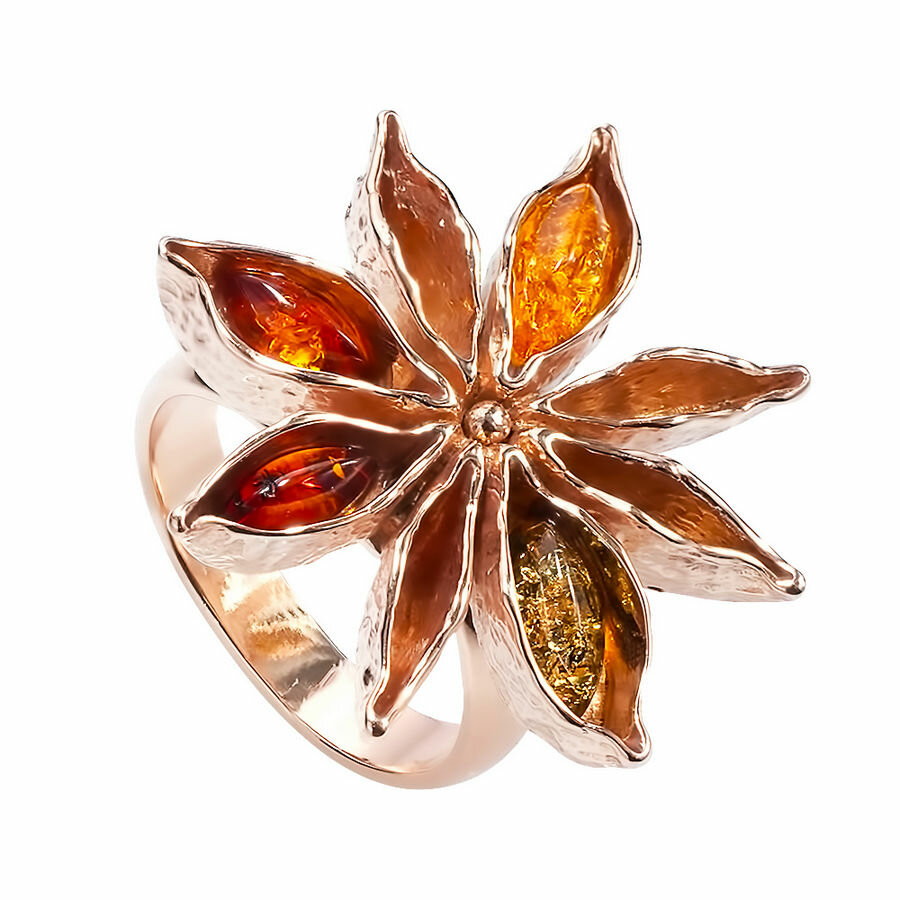 Кольцо Amberprofi, серебро, 925 проба, родирование, янтарь