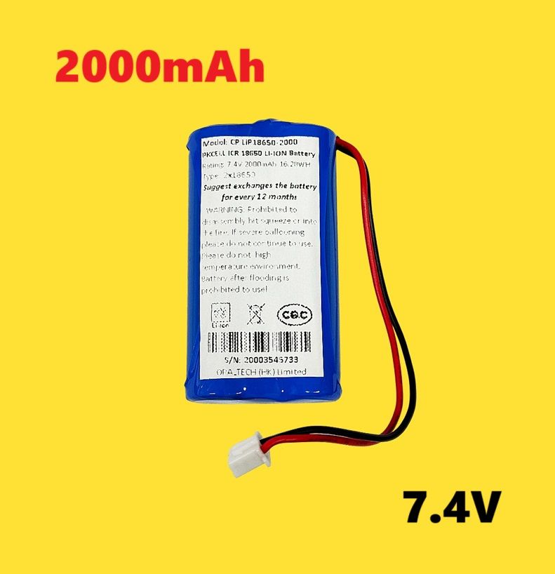Аккумулятор PKCELL ICR 18650 2000mAh 7.4V Battery 7,4 Вольт с белым двойным разъемом XH2.54 2P 2 пин для кассового аппарата, запчасти батарейка для кассы Меркурий 115Ф, 130Ф, 180Ф, 185Ф