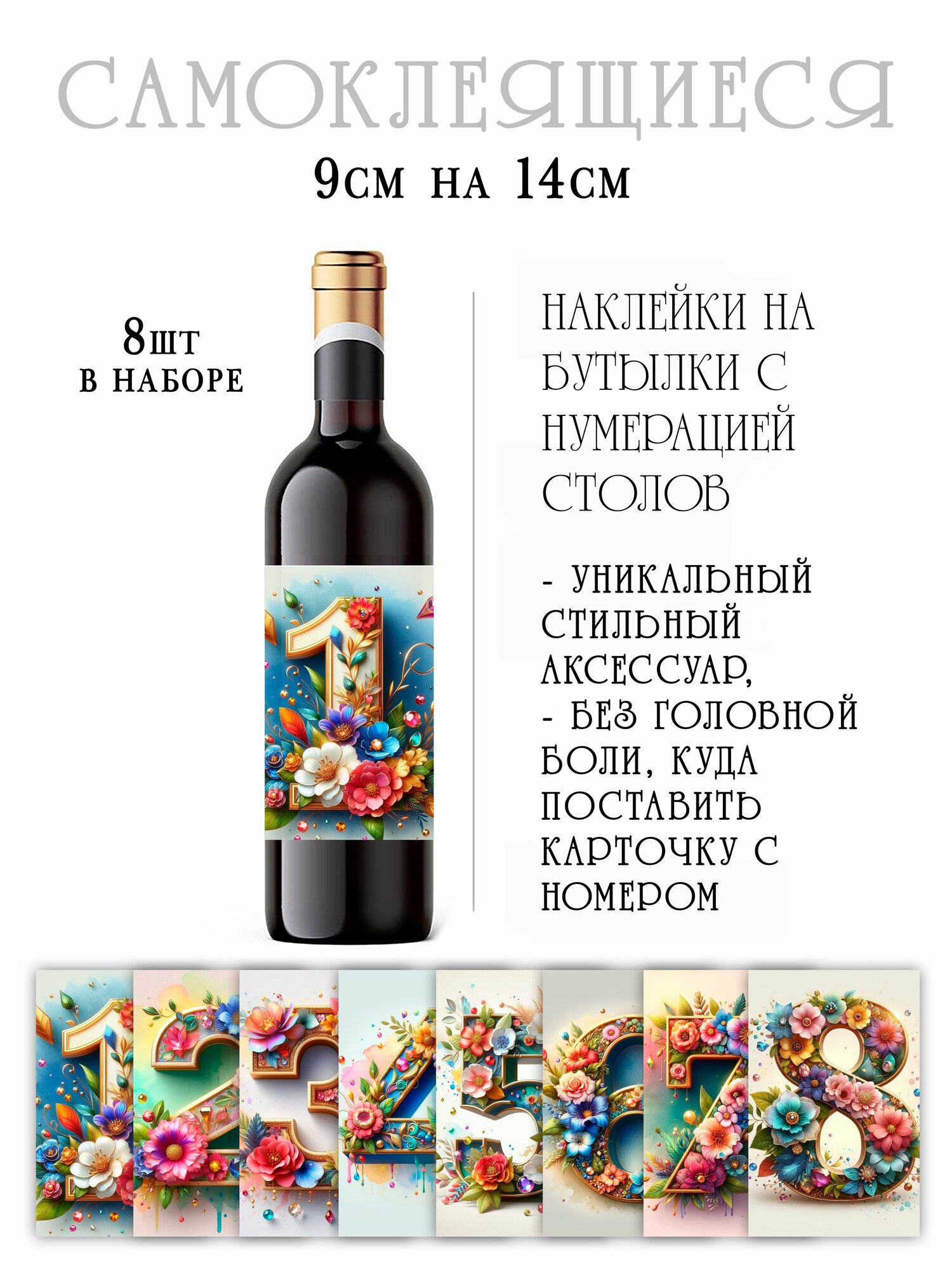 Наклейки с нумерацией столов на бутылки вина