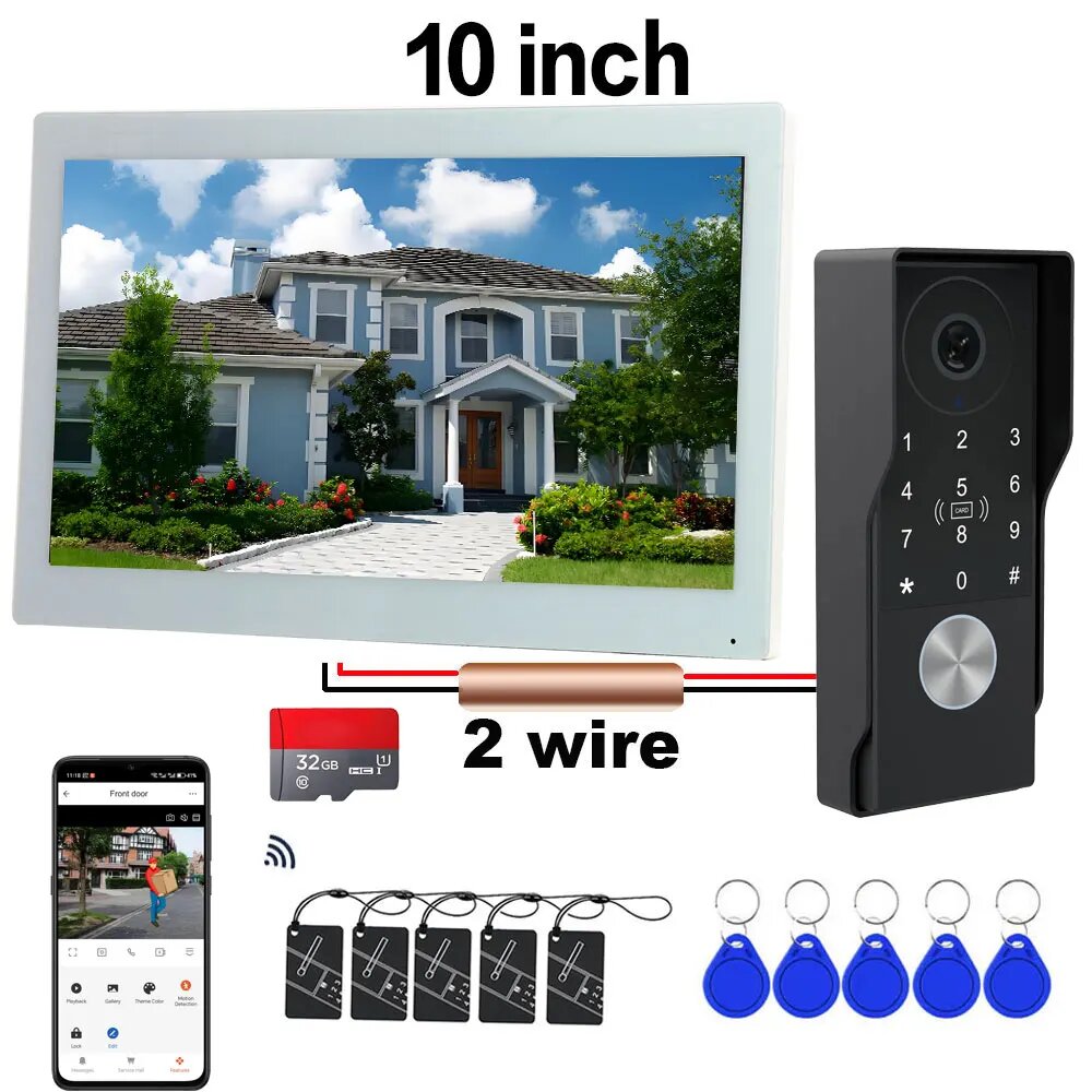 2-проводной видеодомофон IP10YS-W07 10/7 дюймов с поддержкой TUYA Белый, 10inch Screen white
