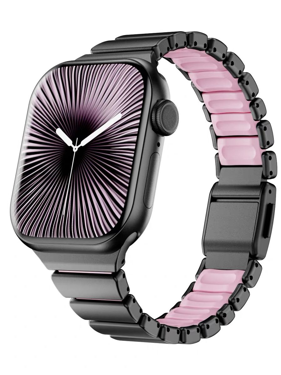 Ремешок для Apple Watch 40 41 42 мм, металлический блочный Lady Black in Pink