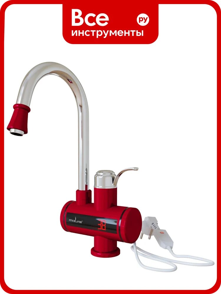 Смеситель-водонагреватель MIXLINE проточного типа wh-003 red, 3.3 квт, УЗО, кухня, индикатор температуры 551718