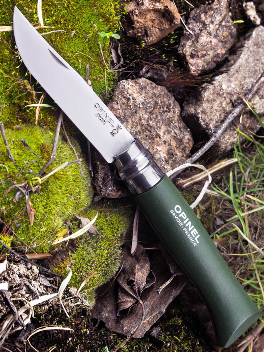 Нож Opinel №8 Trekking складной, нержавеющая сталь, рукоять из бука, цвет хаки, в официальном блистере, Франция