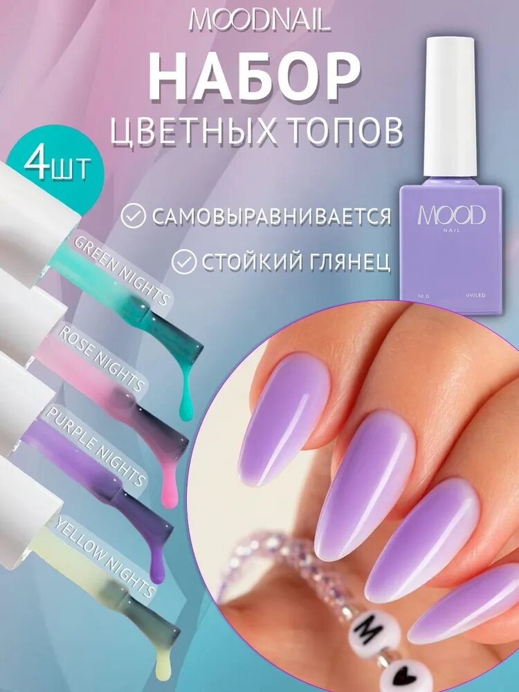 Топ для ногтей цветной MOODNAIL набор 4 шт